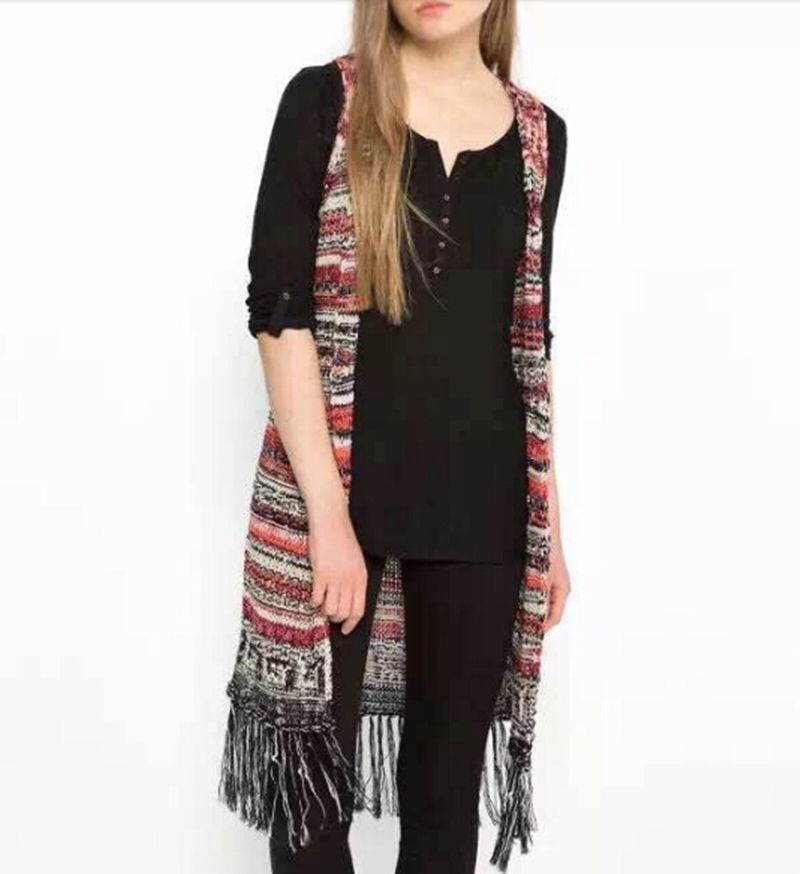 Autumn Women Street Retro Casual Ethnic Colorful Striped Sleeveless