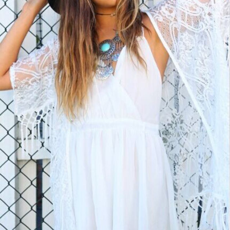 Womens Lace Long Sleeve Summer Beach Cover Up Cardigan Cape Tops In