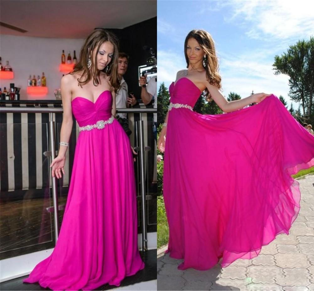 Simple 2015 Cheap Prom Party Dresses Chiffon Fuschia Evening Gowns