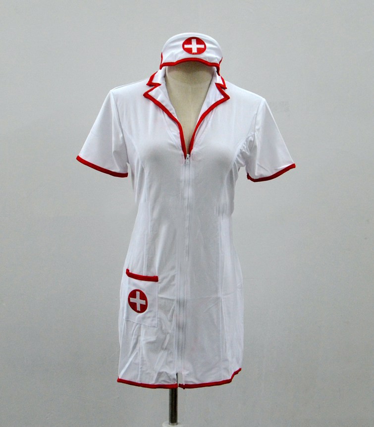 High Quality Hot Sexy Nurse Uniform Temptation Sexy V Neck With Zipper Nurse Costumes Set
