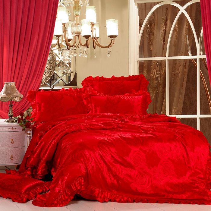 Textile Luxurious Satin Jacquard Wedding Bedding 100 Cotton The