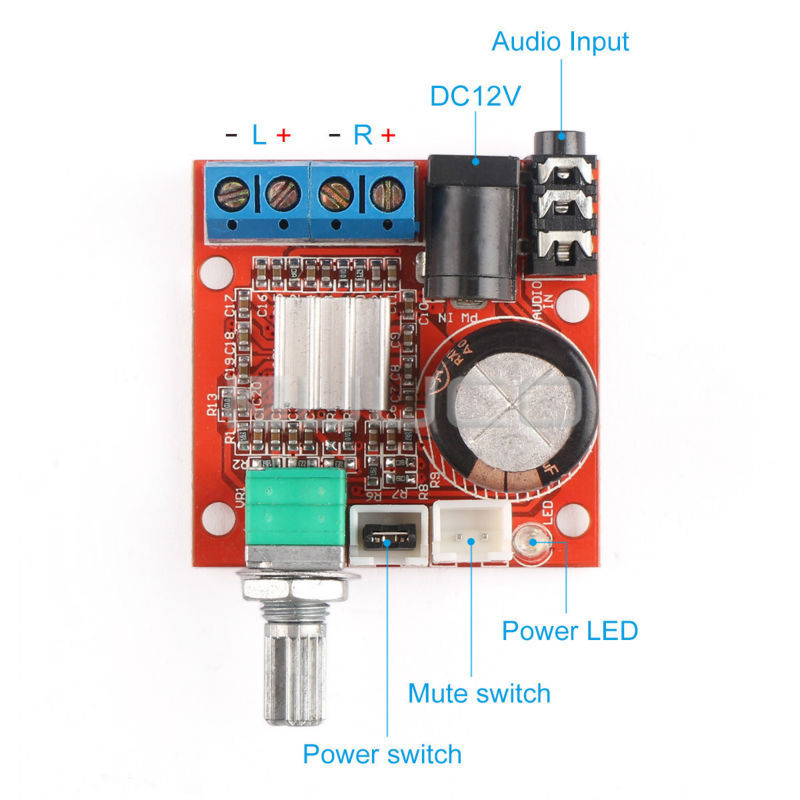 Купить DC 12v класса d стерео усилитель 10w + 10w-двухканальный ...