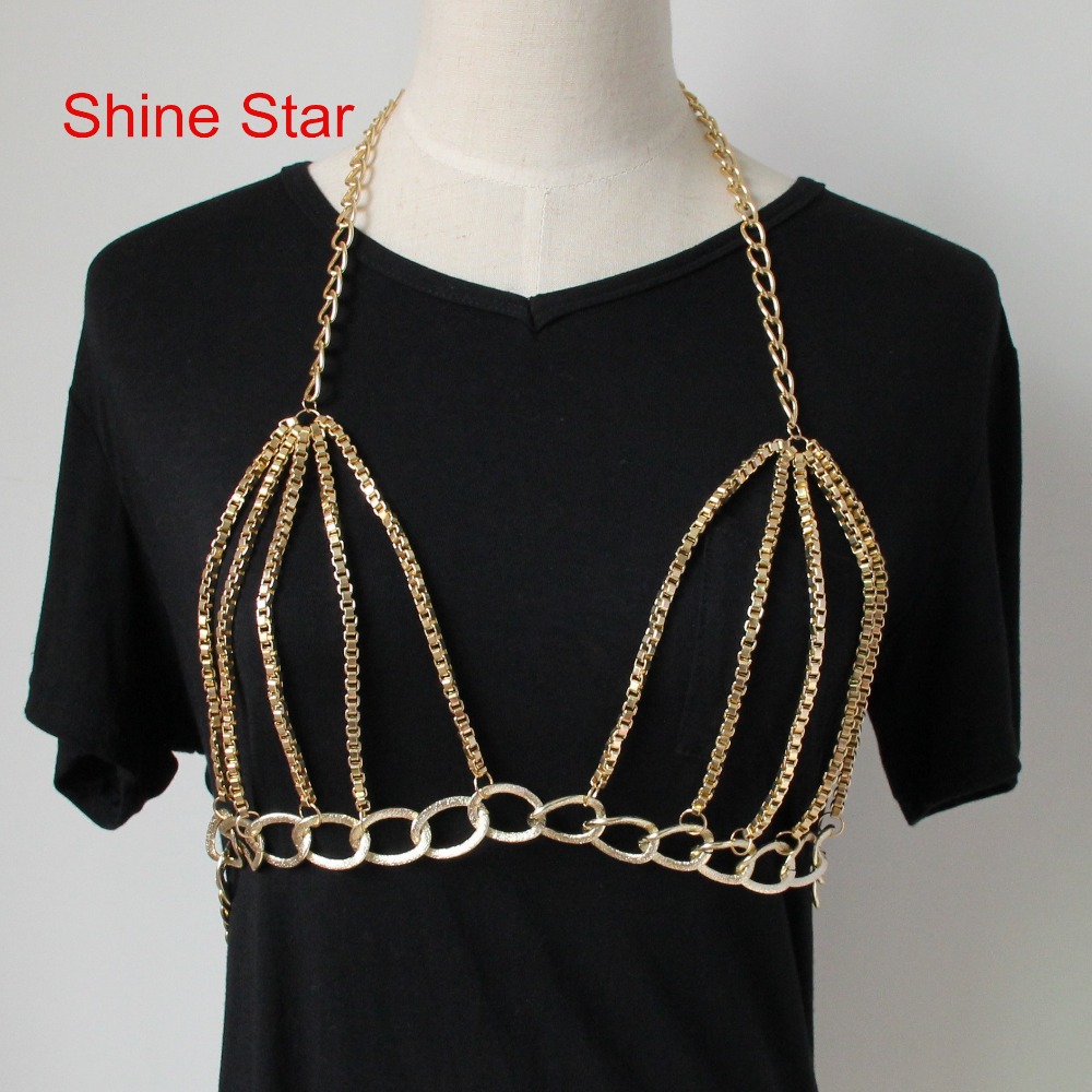 Buy Fashion Sexy Gold Plated Aluminum Body Chain Bra